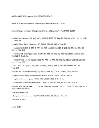 AARON GIVAN PhD--Mentor NCU 10-2004--11-2015 | PDF