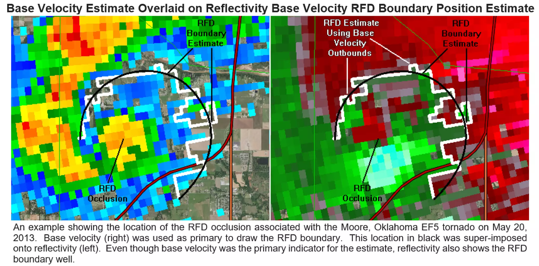 6d) Base Velocity Estimate Overlaid on Reflectivity Base Velocity RFD ...