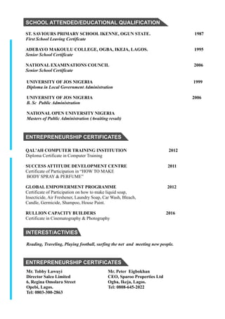 AYODEJI TOLULOPE CV (5) (1) | PDF | Business Administration | Business