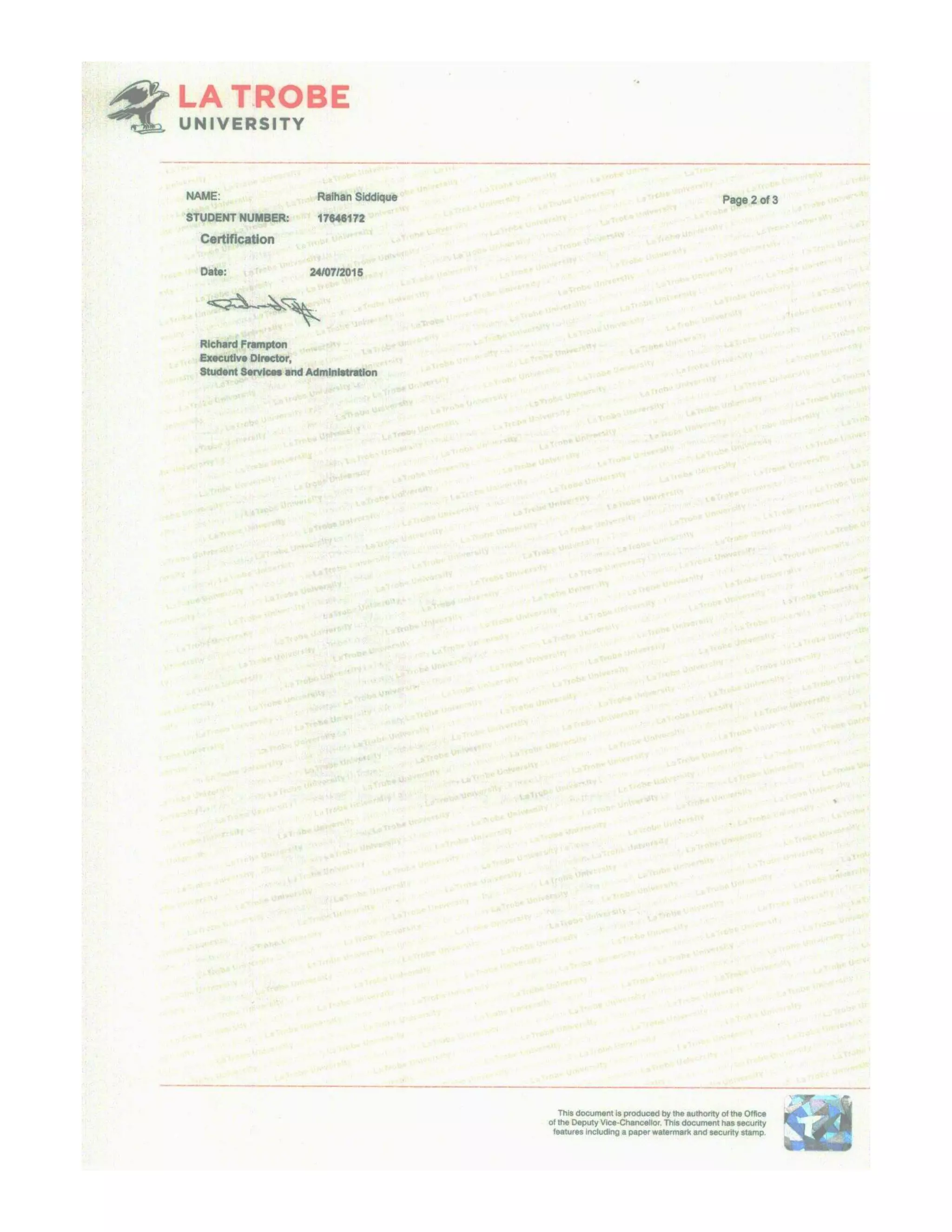 Raihan La Trobe Transcript | PDF