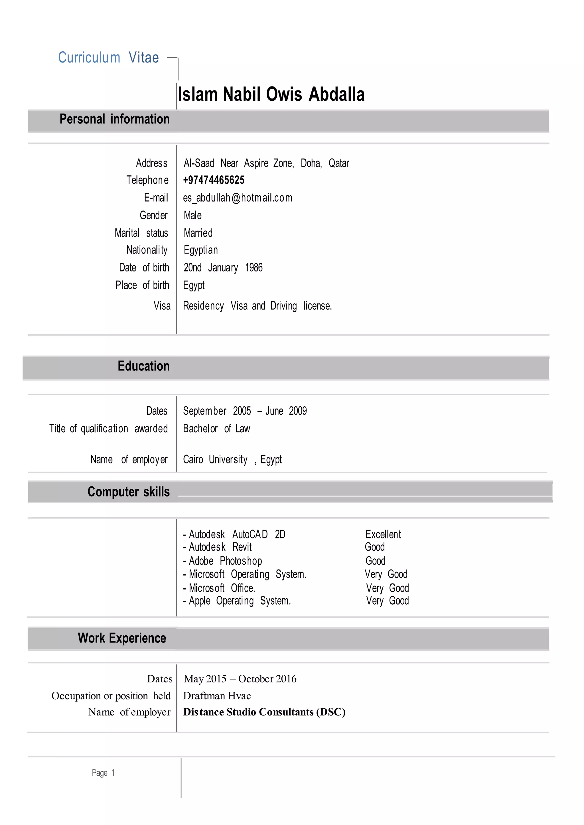 Curriculum Vitae qatar | DOCX