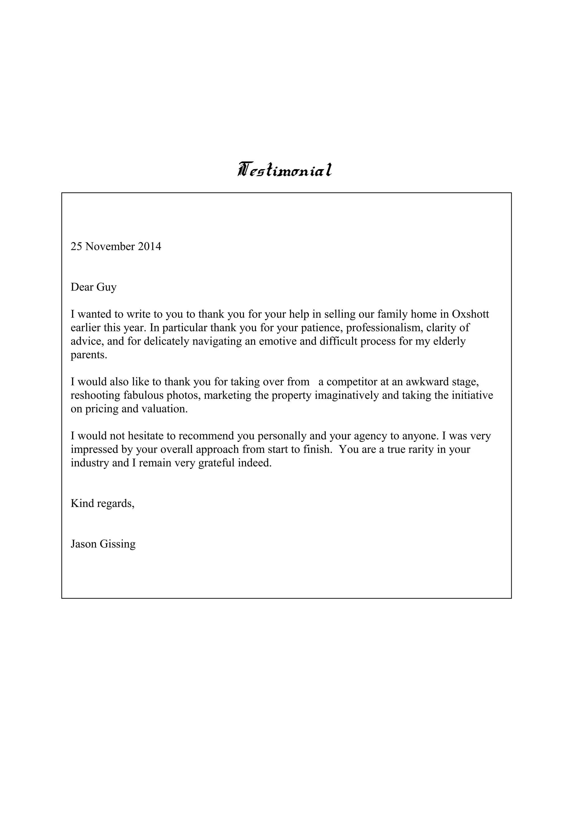 Testimonial - Gissing on CR letterhead Jan2015 | DOC