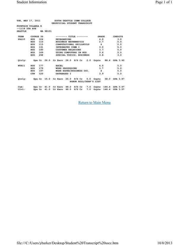Student Transcript sscc2 | PDF