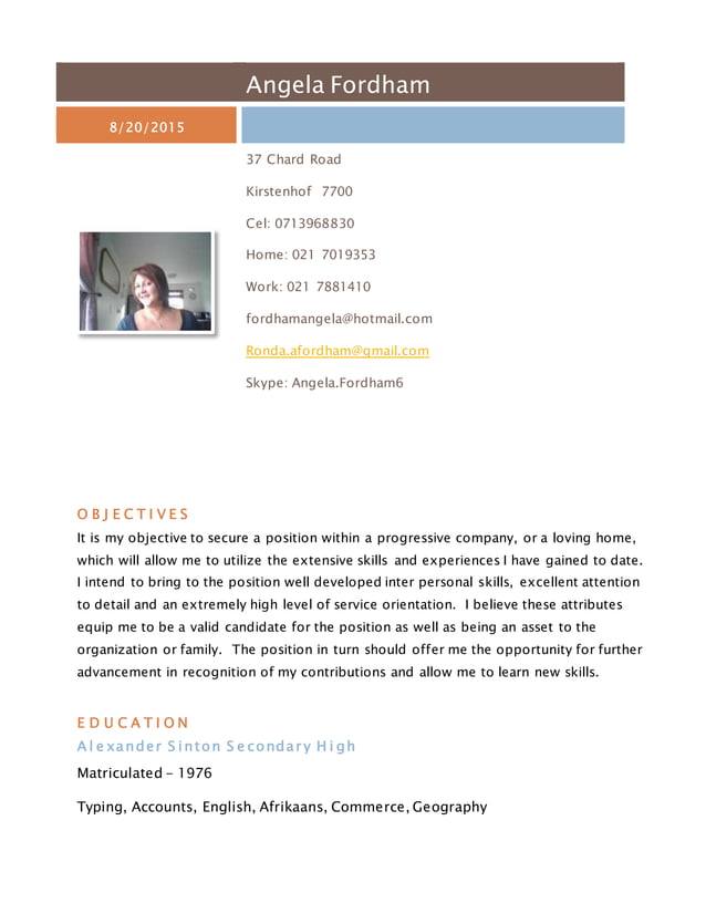 Angela Fordham Resume 2015 Current | PDF