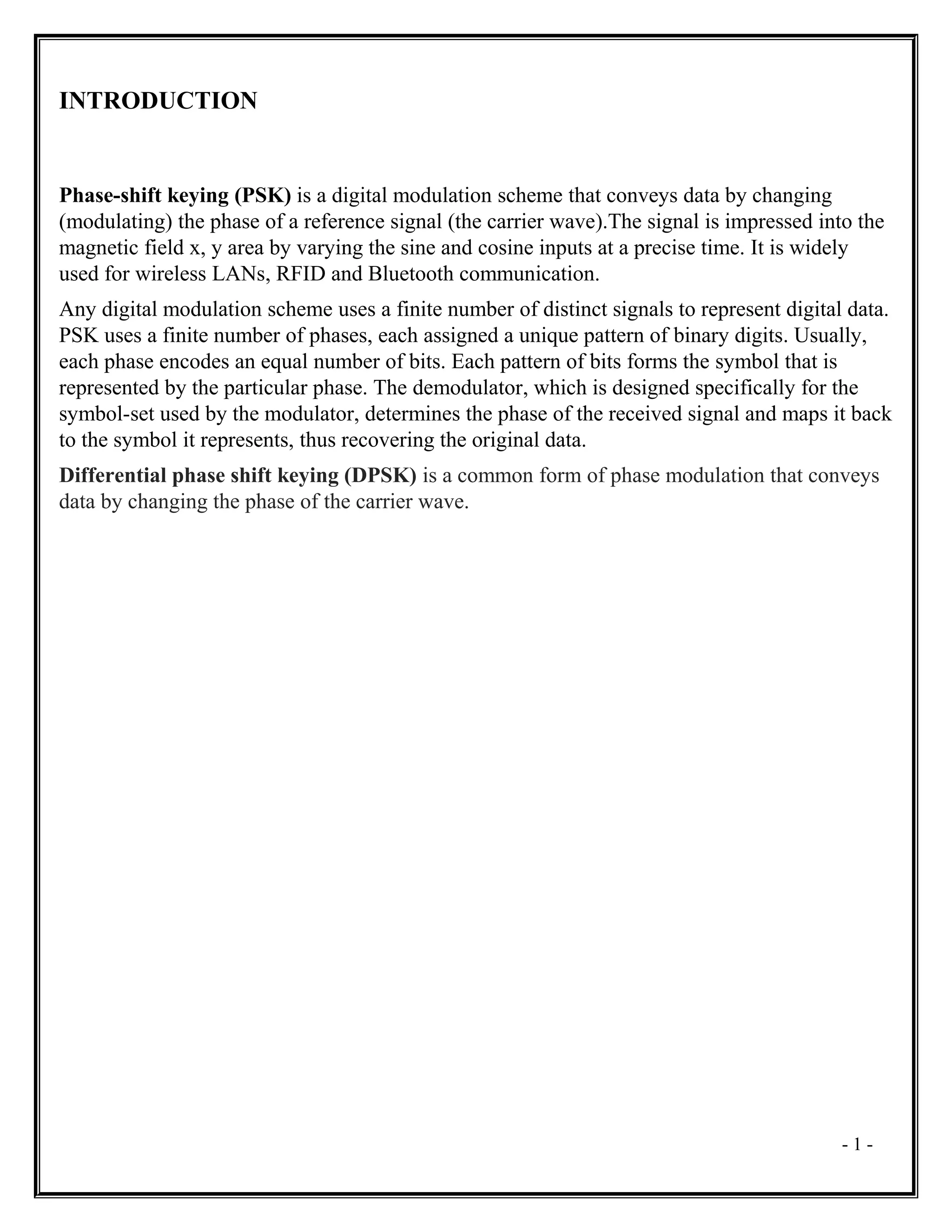 DPSK(Differential Phase Shift Keying) transmitter and receiver | DOC
