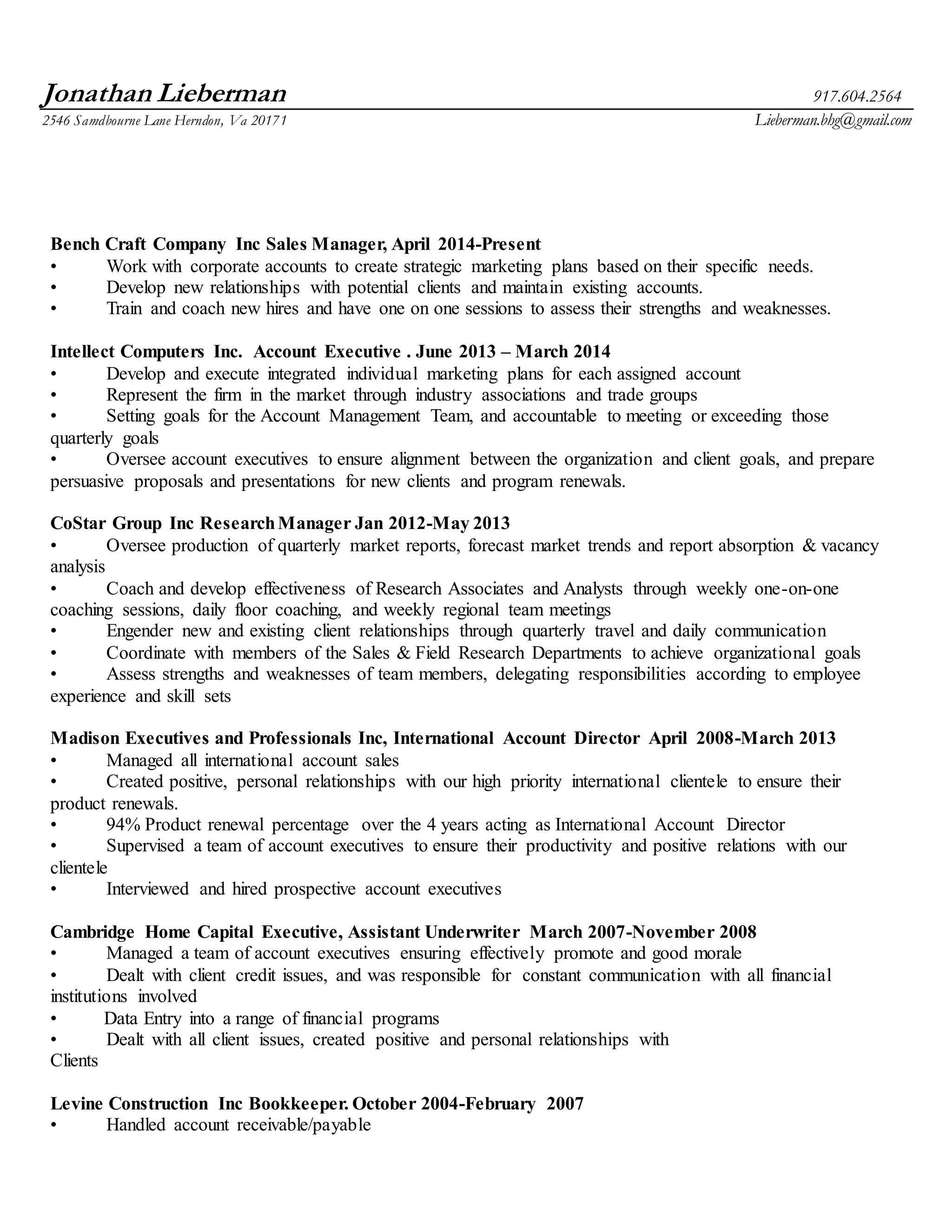 Jonathan Lieberman Resume 2016 | PDF