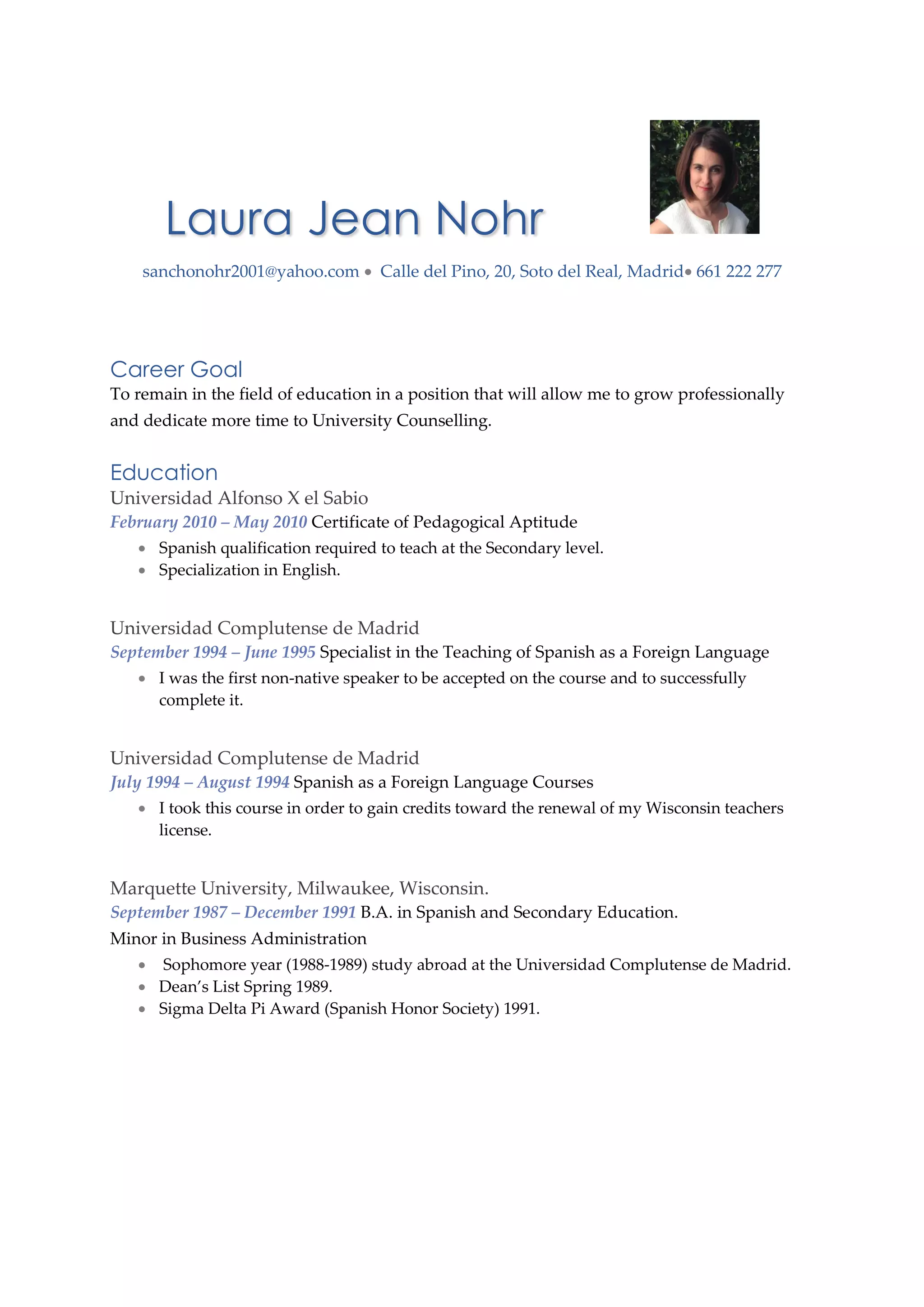 CV English Laura Jean Nohr | PDF