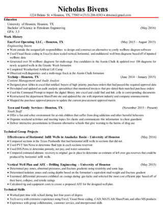 Bivens, Nicholas, 2016 Resume | DOCX | Business and Finance