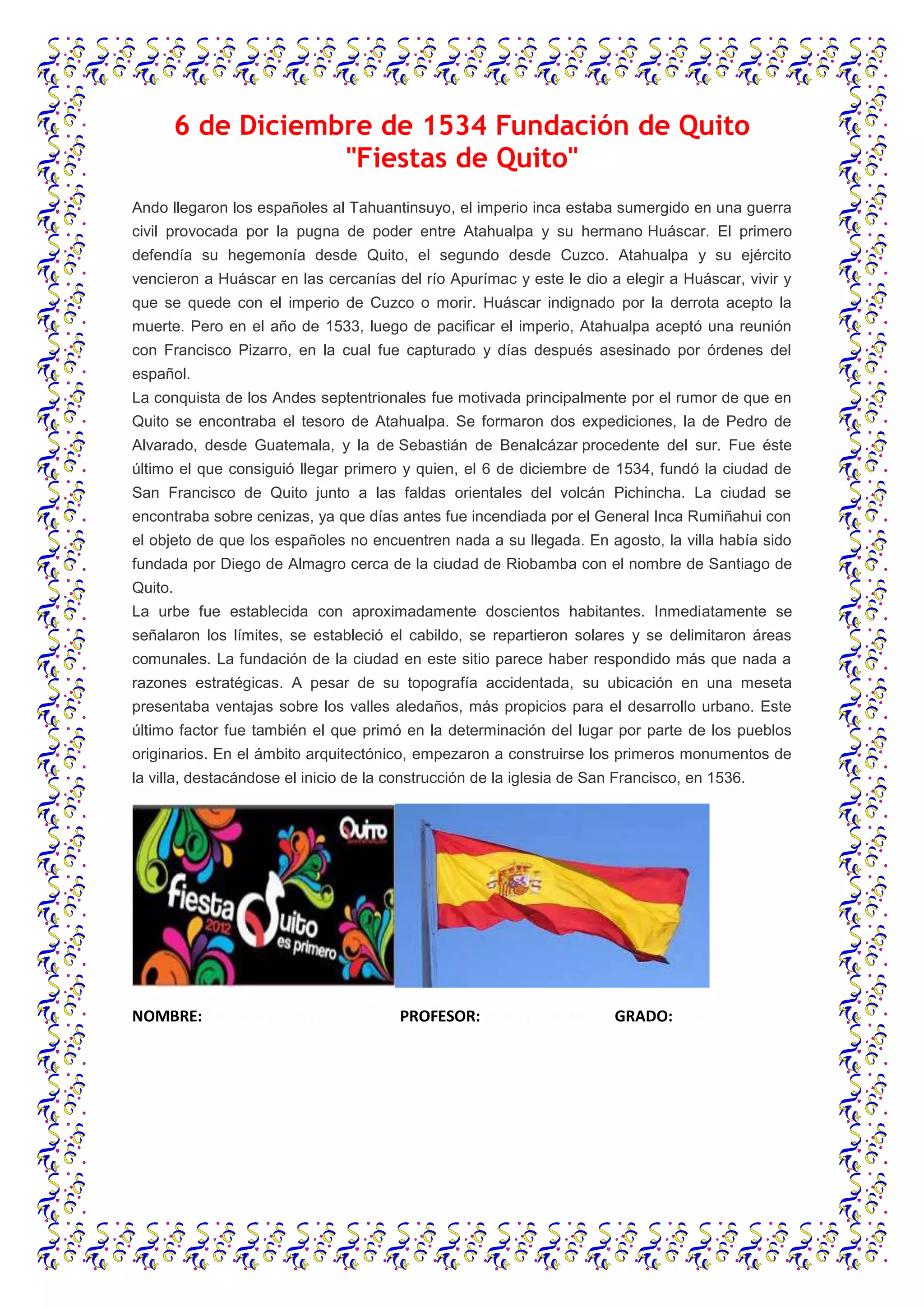 6 de diciembre de 1534 fundación de quito | DOCX