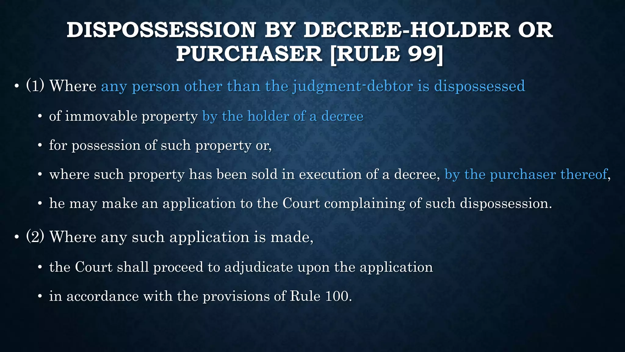 Delivery of property in execution of decree | PPTX