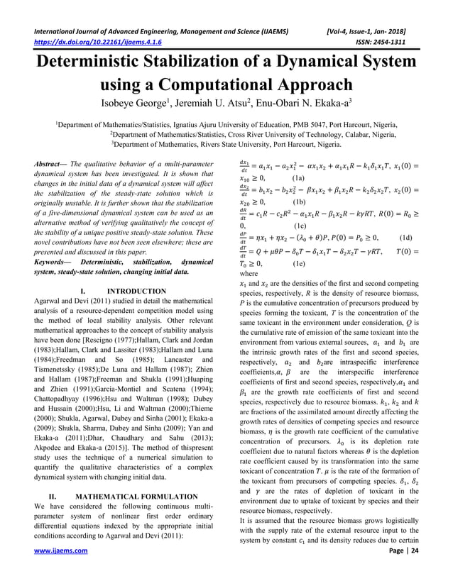 Deterministic Stabilization of a Dynamical System using a Computational Approach | PDF