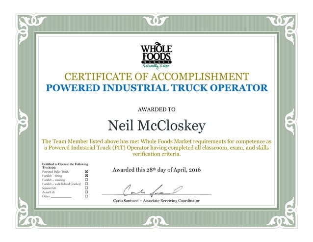 PIT Operator Certificate_Neil McCloskey | PDF
