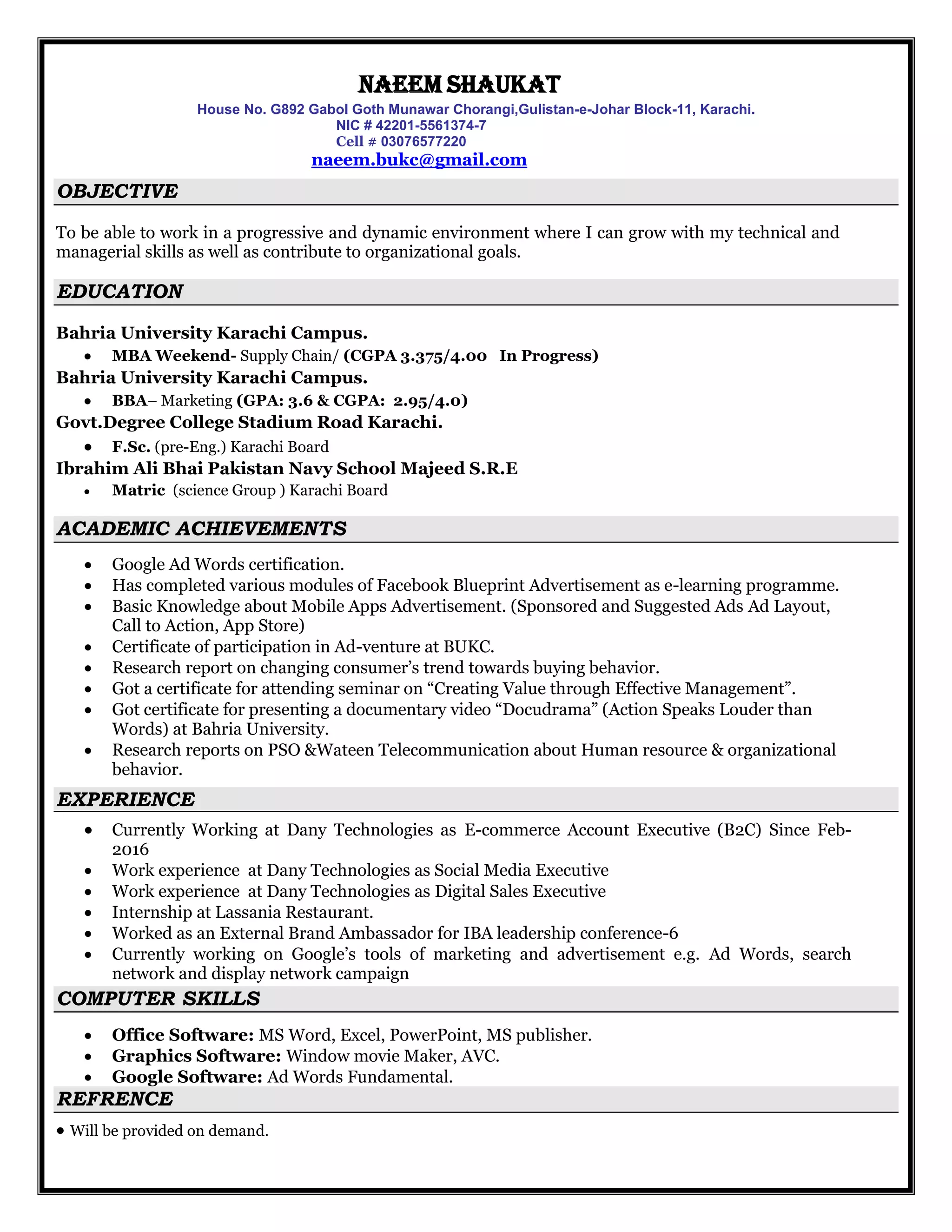 Naeem Shaukat CV 2016 Updated | PDF