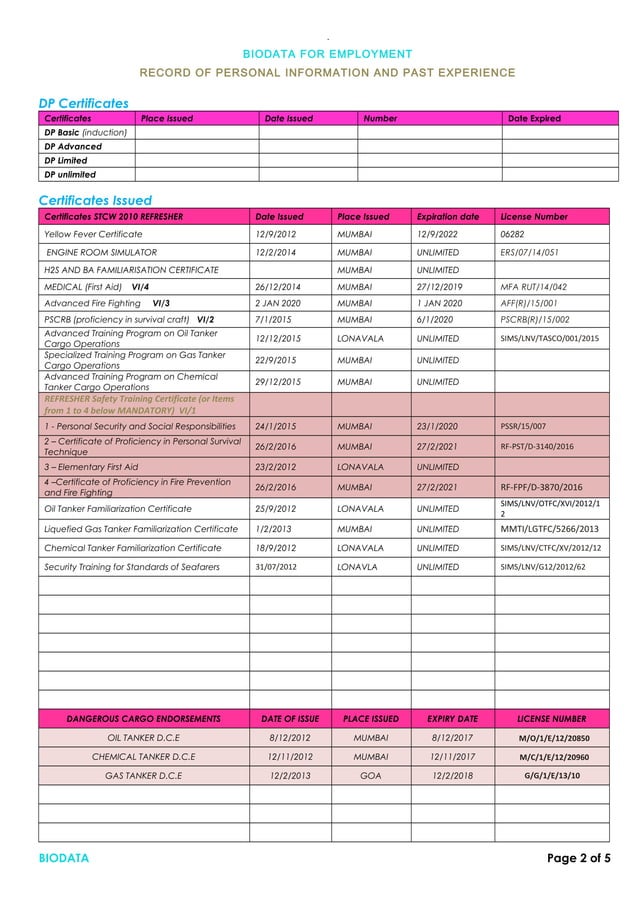 SEAFARER'S APPLICATION FORM | PDF