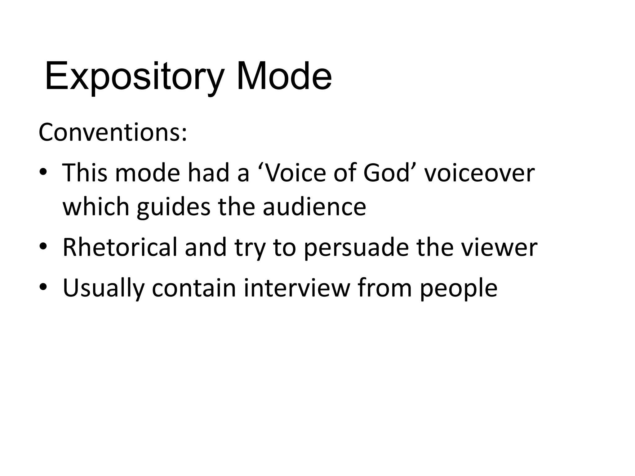 6 documentary modes | PPTX | Documentary | Genres