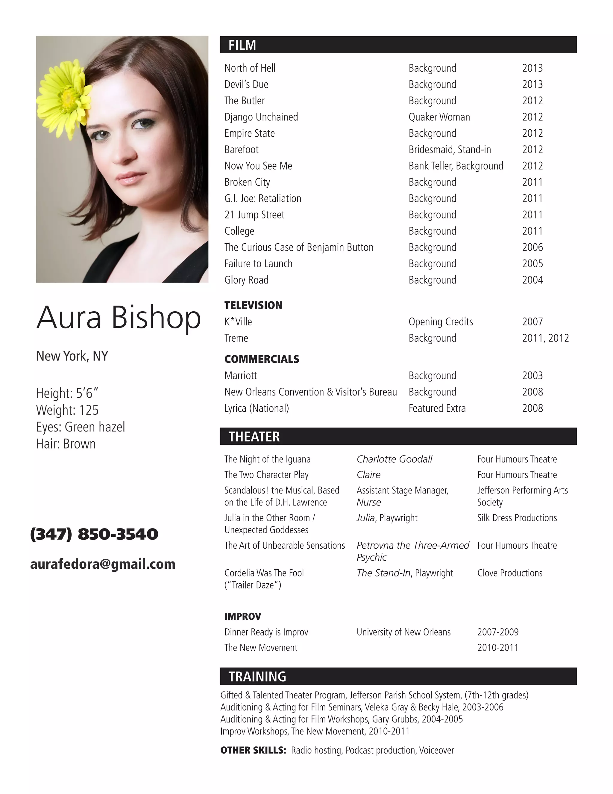 Aura Bishop Acting Resume | PDF