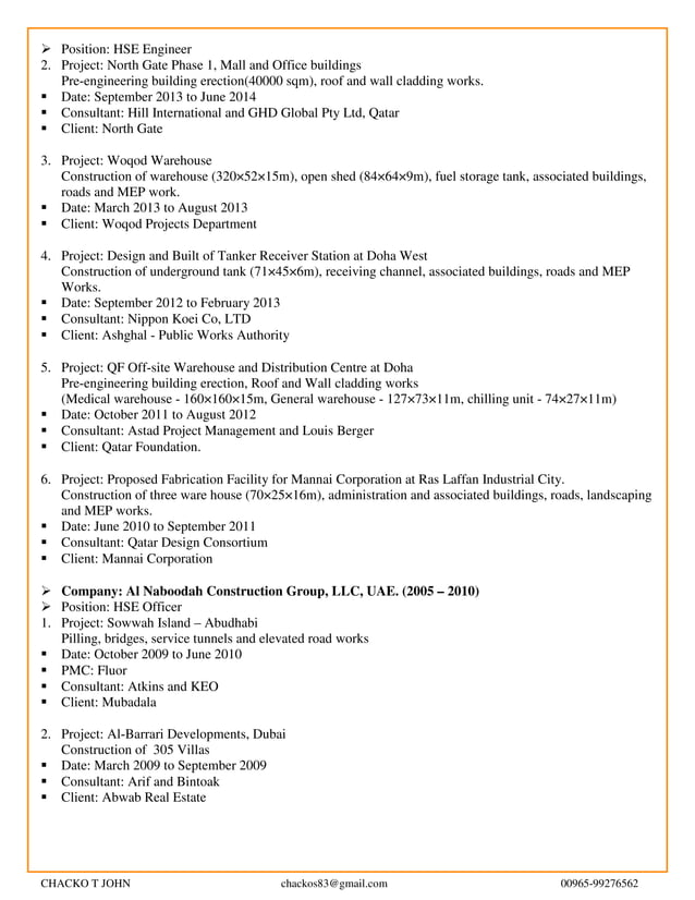 chacko - cv | PDF | Civil Engineering Industry | Industries