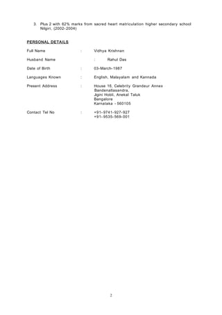 Vidhya's CV | PDF