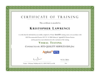 VT Level II training certificate- Kristopher | PDF