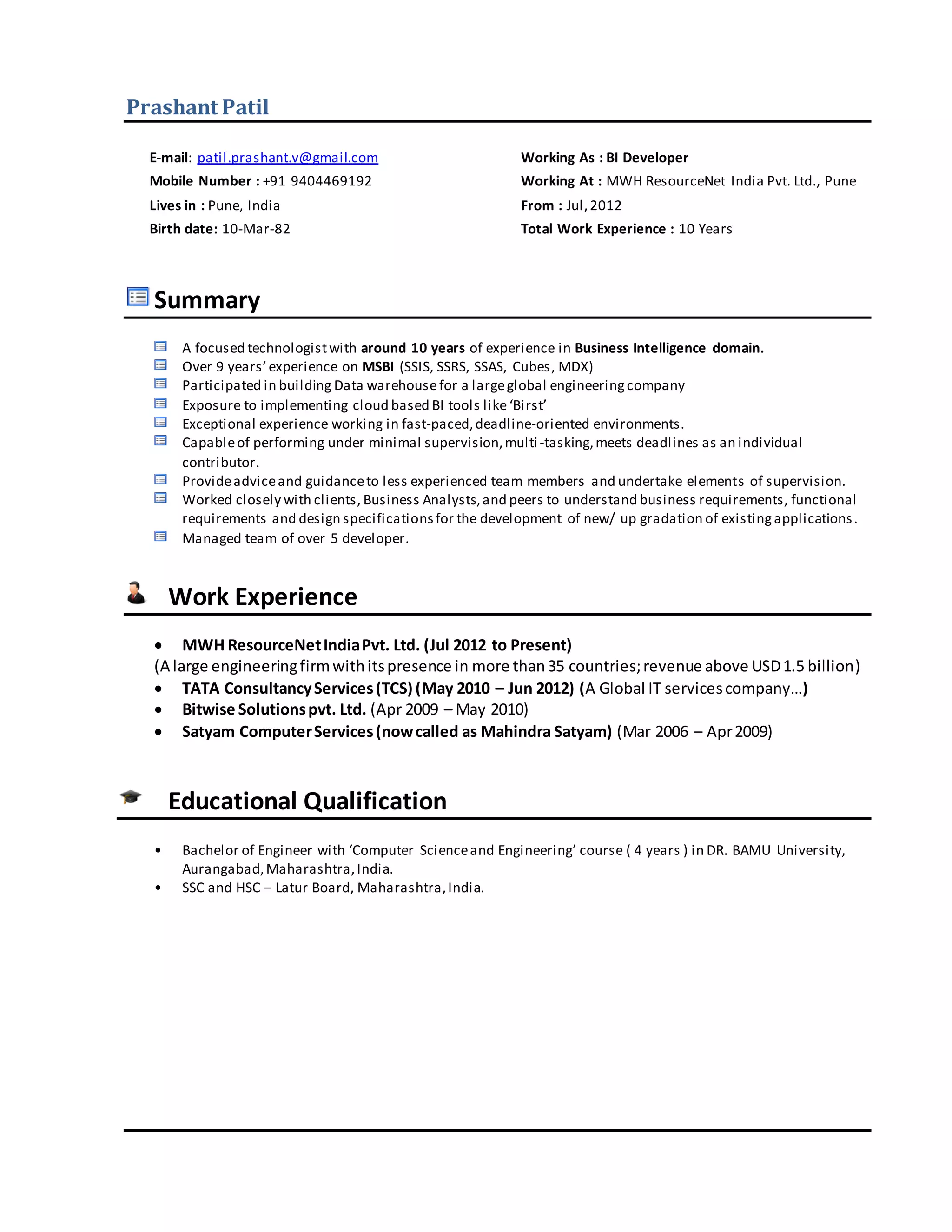 Prashant Patil - MSBI - 10 Yrs | DOCX