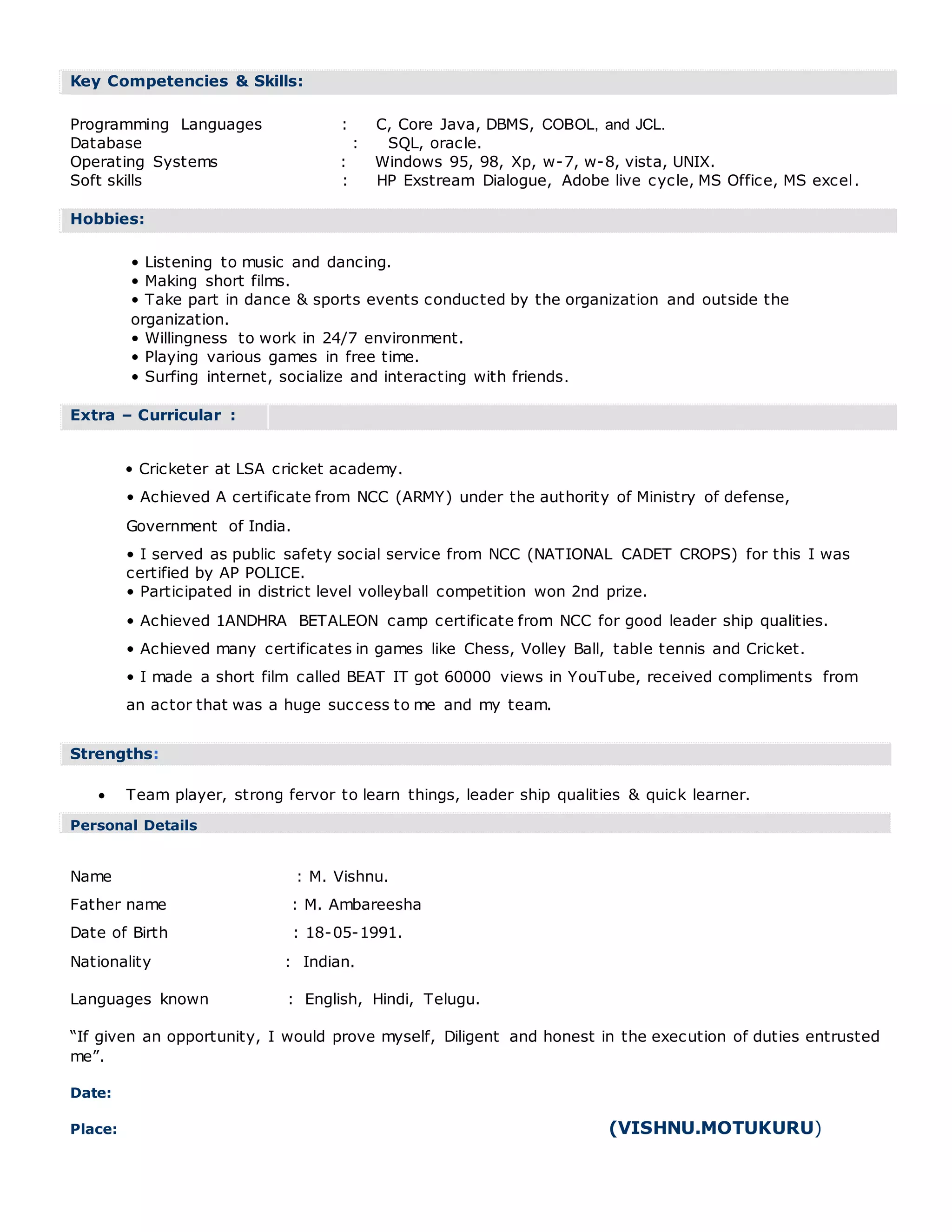 vishnu resume | DOCX