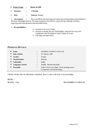 Sushma Chavan resume | DOCX | Business | Business and Finance