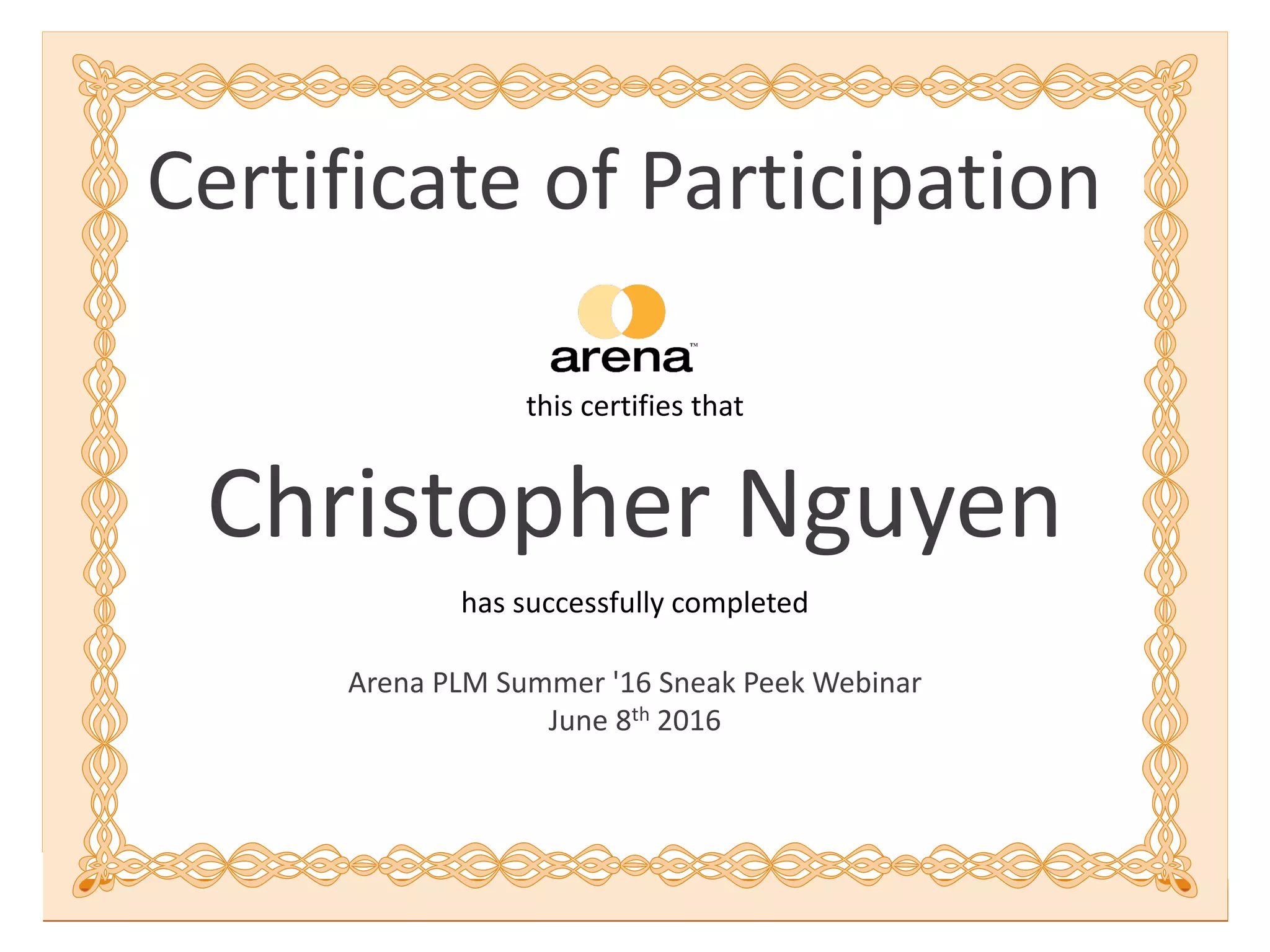 ARENA CERTIFICATE | PDF