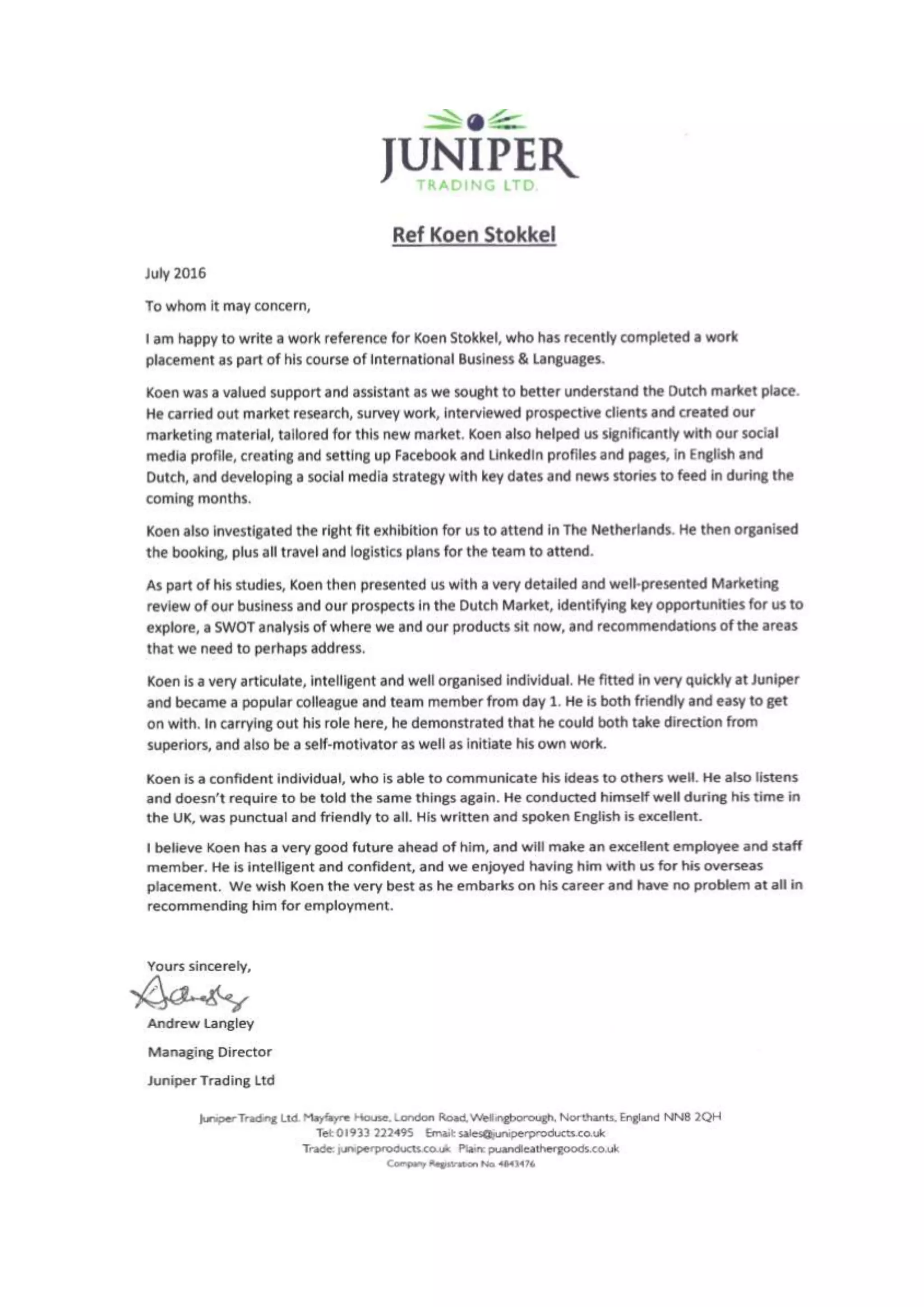 recommendation letter juniper | DOCX