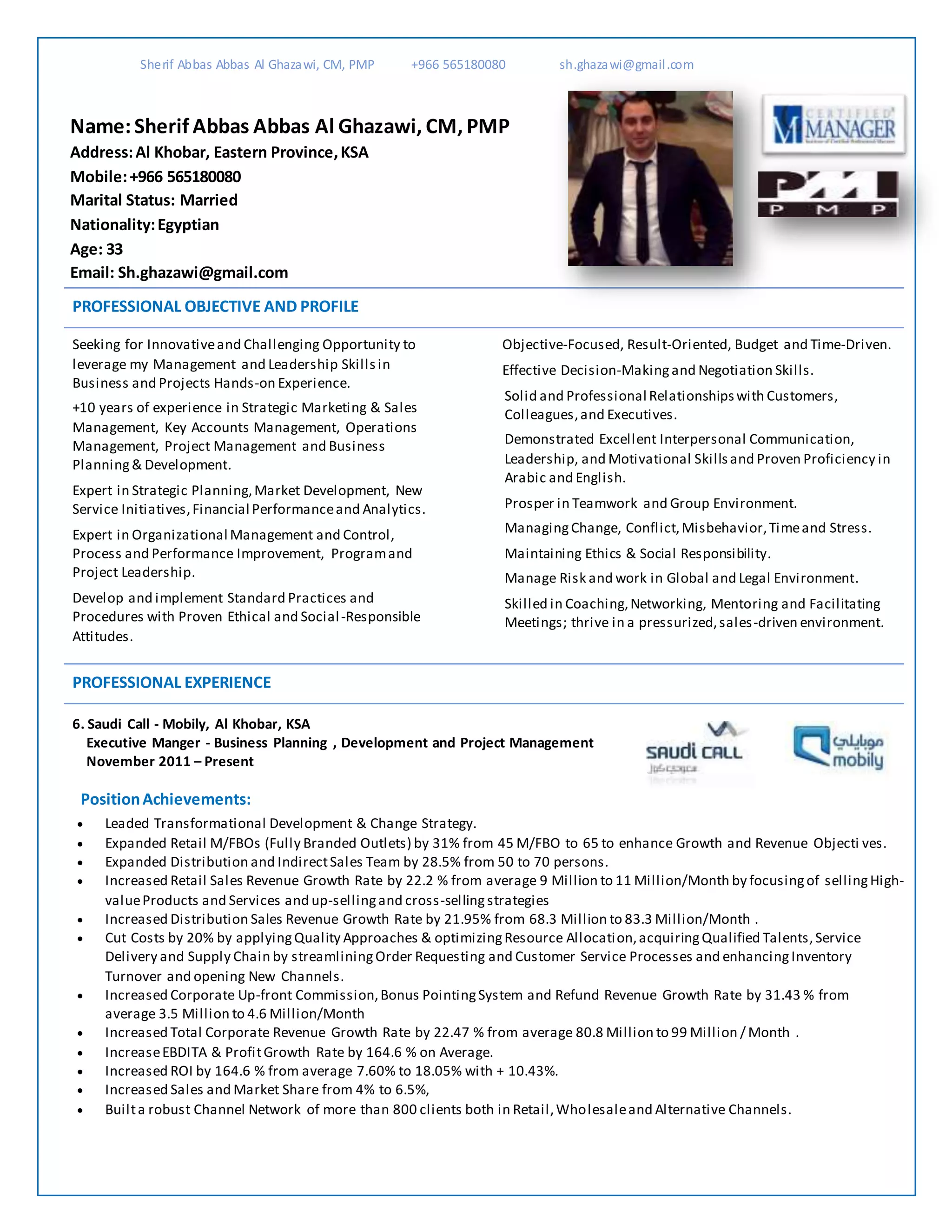 Executive Manger - Business Planning , Development and Project ...