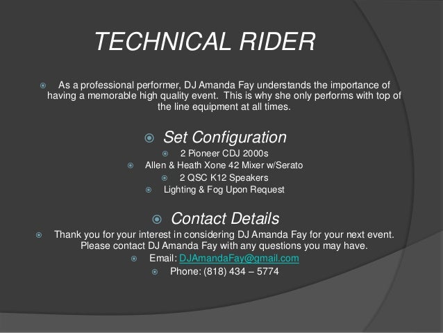 DJ Amanda Fay Technical Rider