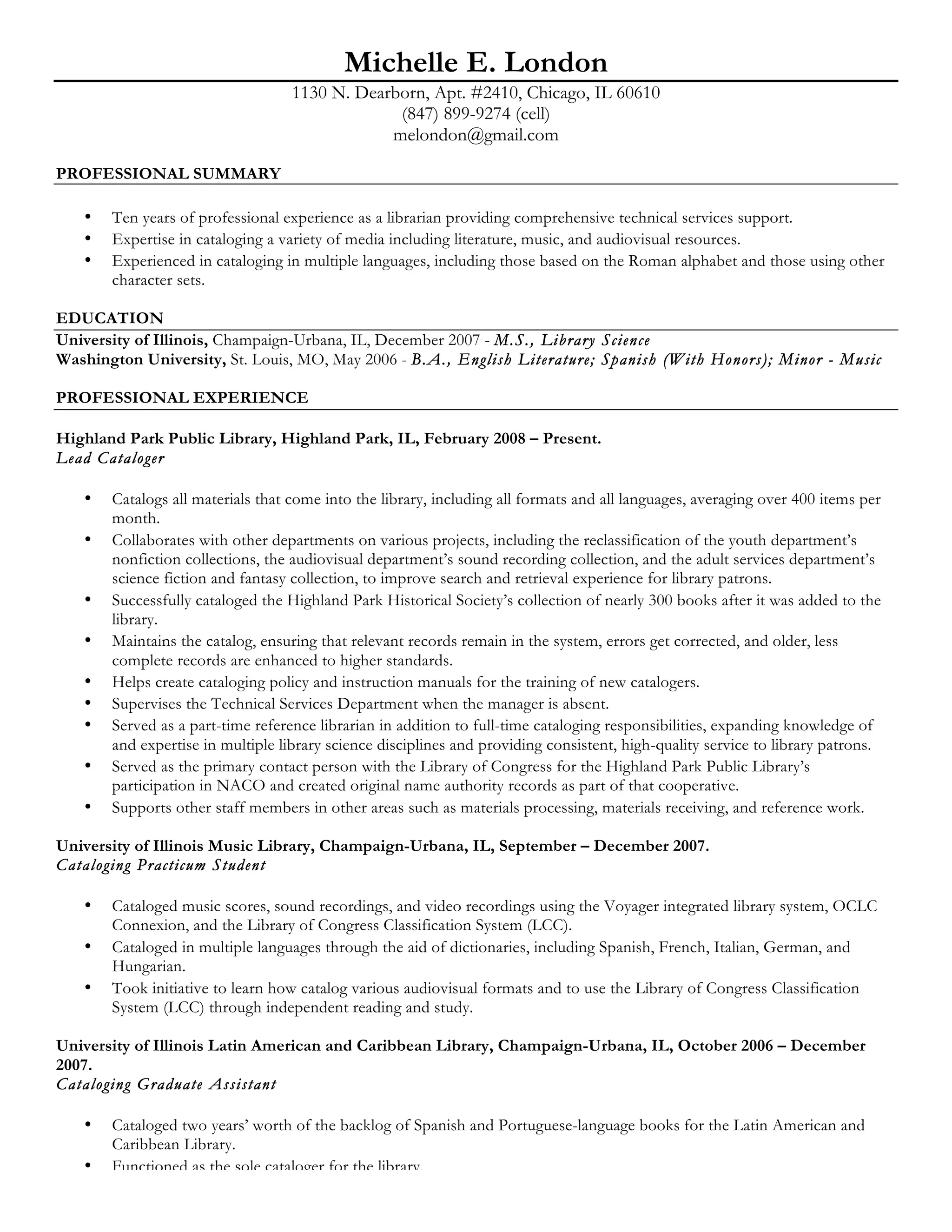 Michelle London Resume - June 2016 | PDF