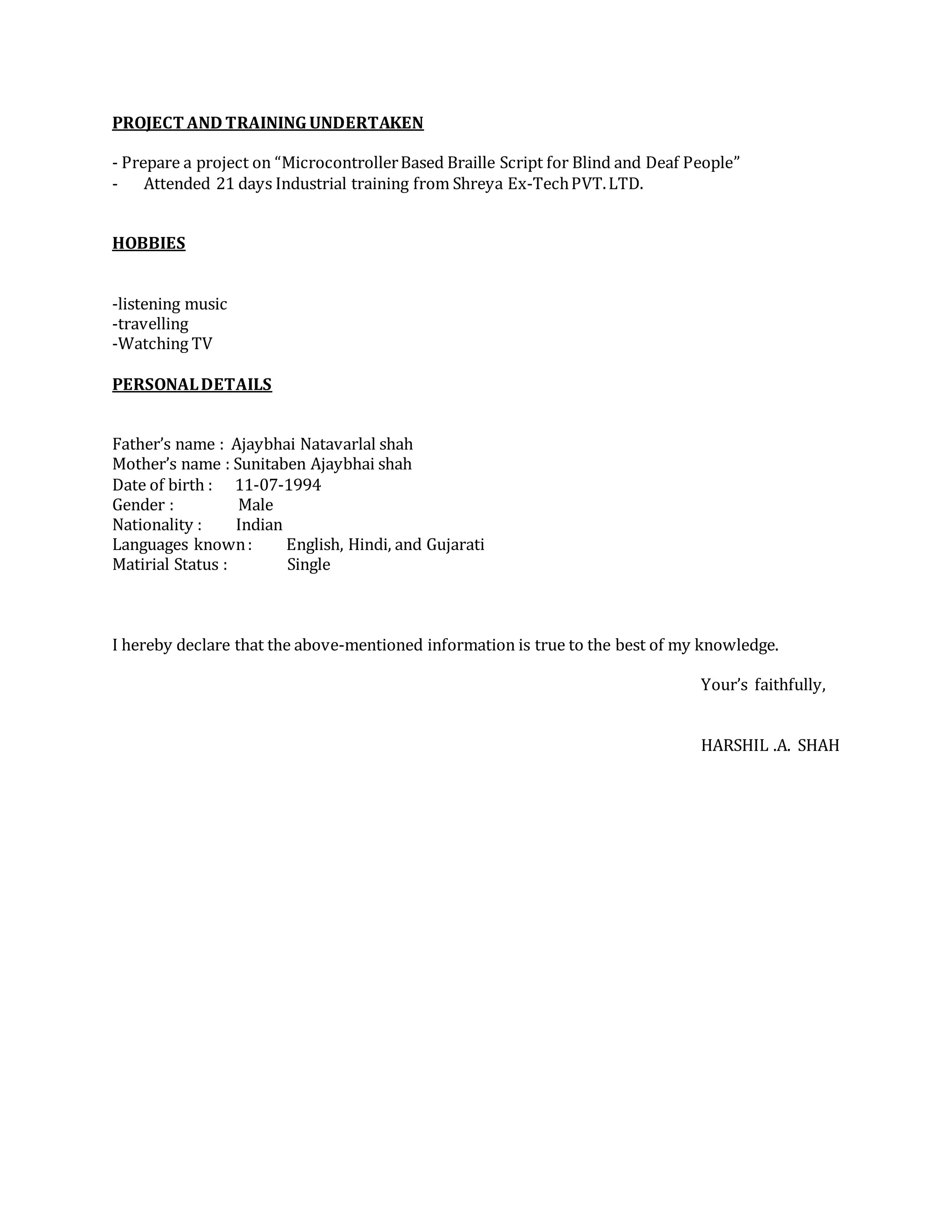 harshil ajaybhai shah (cv) | PDF