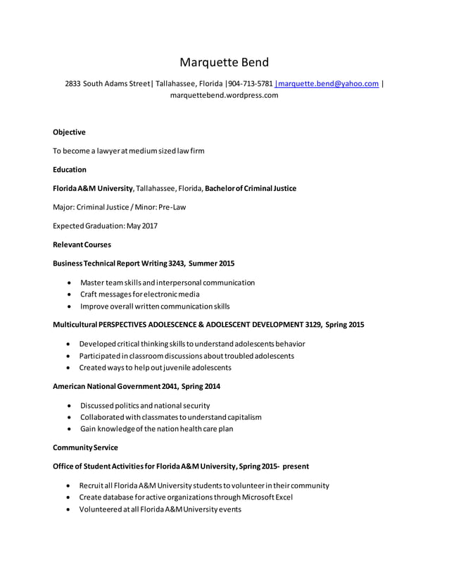 Marquette Bend resume2.docx67 | DOCX | Legal Services Industry | Industries