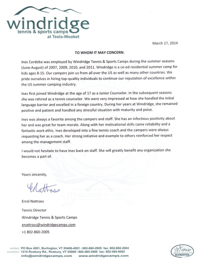 Ines Cordoba Reference WINDRIDGE | PDF