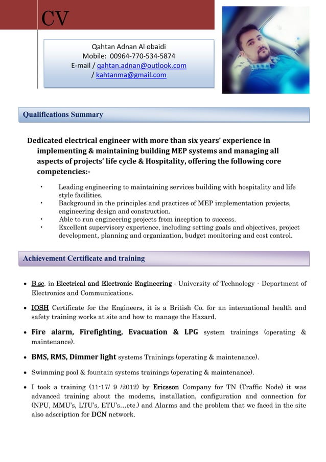 Chief engineer Qahtan adnan CV 20-8-2016 | PDF