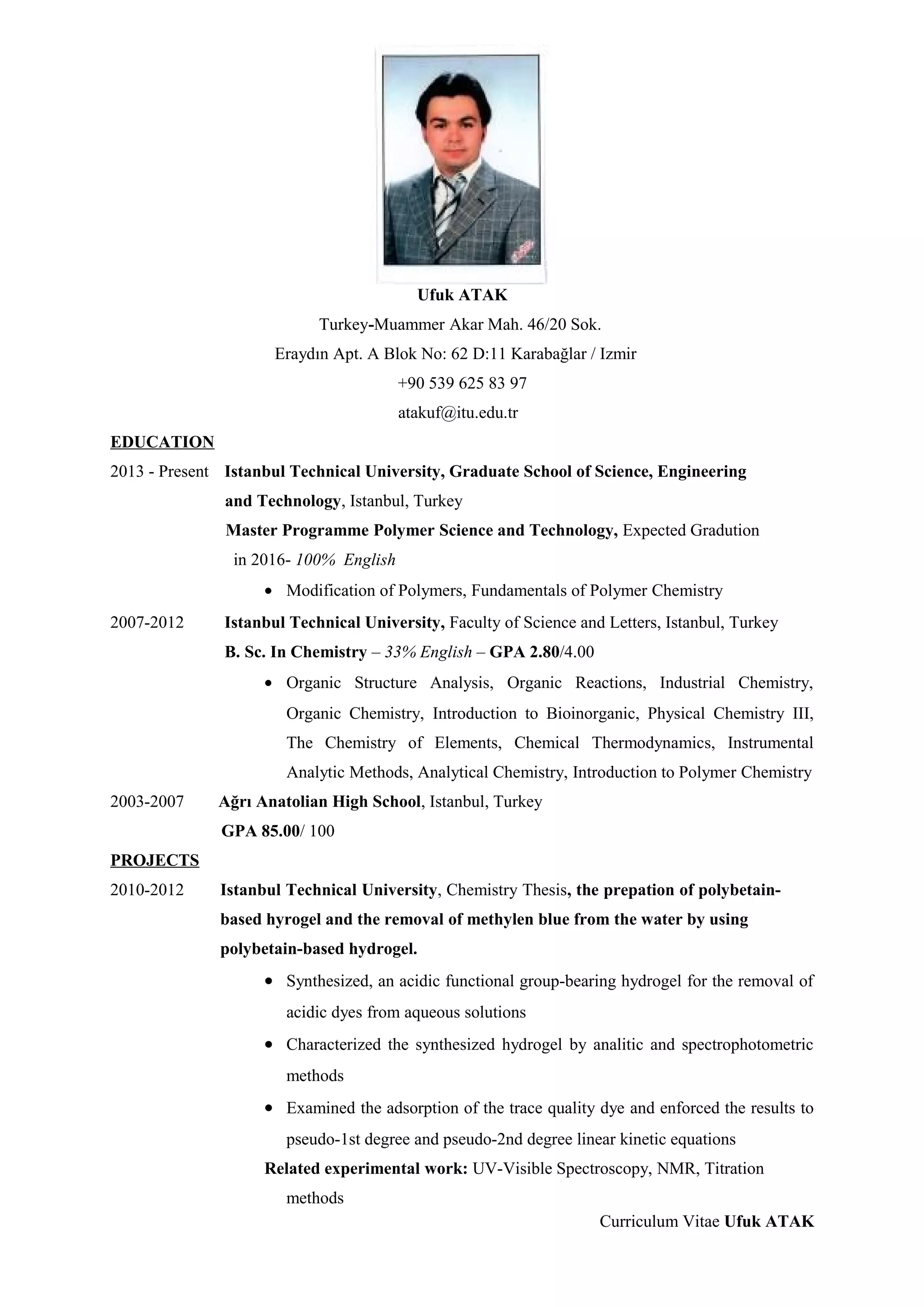 UFUK ATAK-CV 2014-ENG | DOC | Chemistry | Science