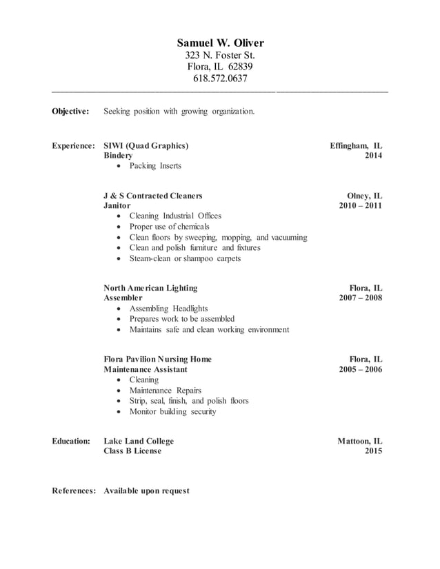 Samuel Oliver General Resume | DOCX