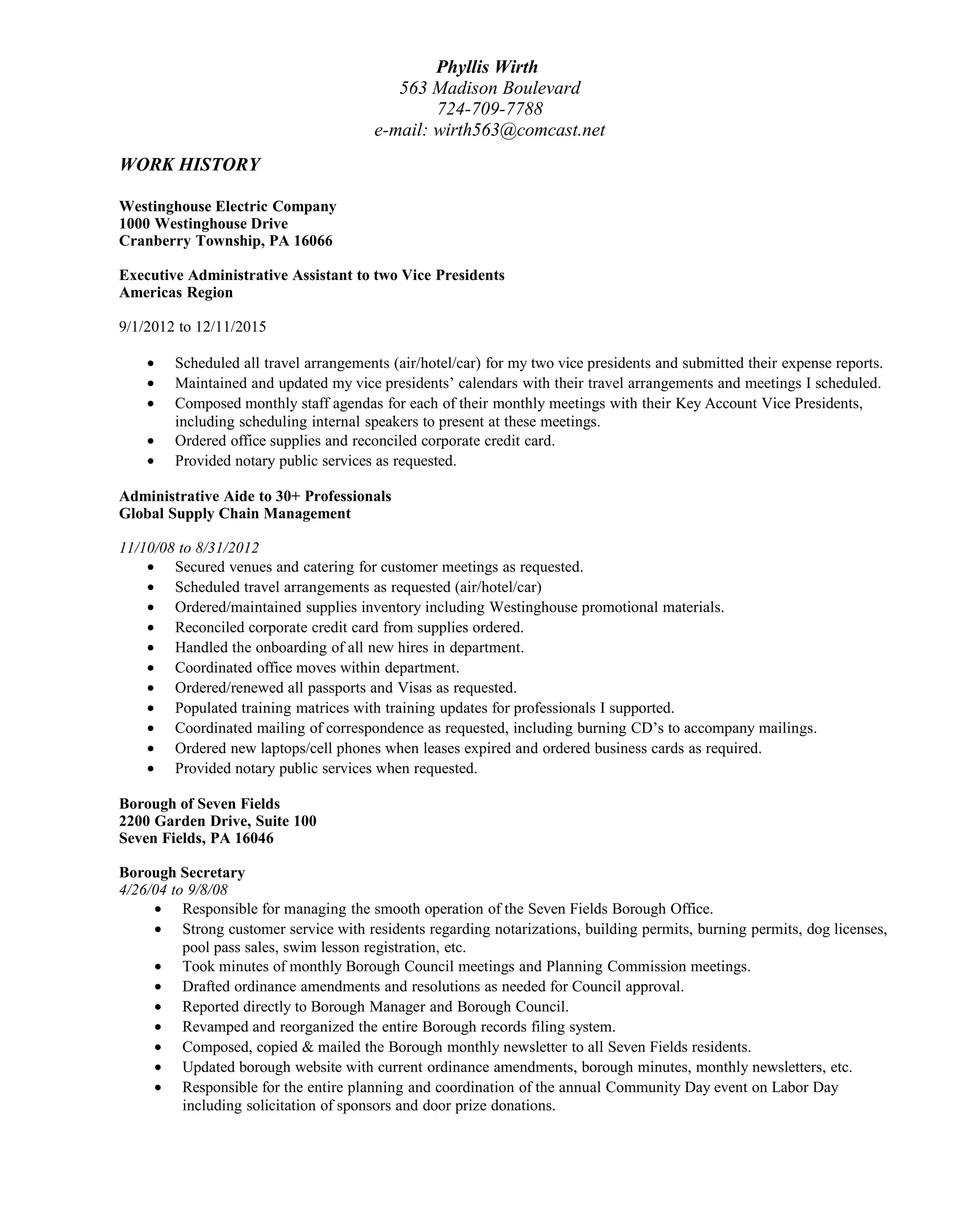 Resume 2015 @ Westinghouse - Phyllis | DOC
