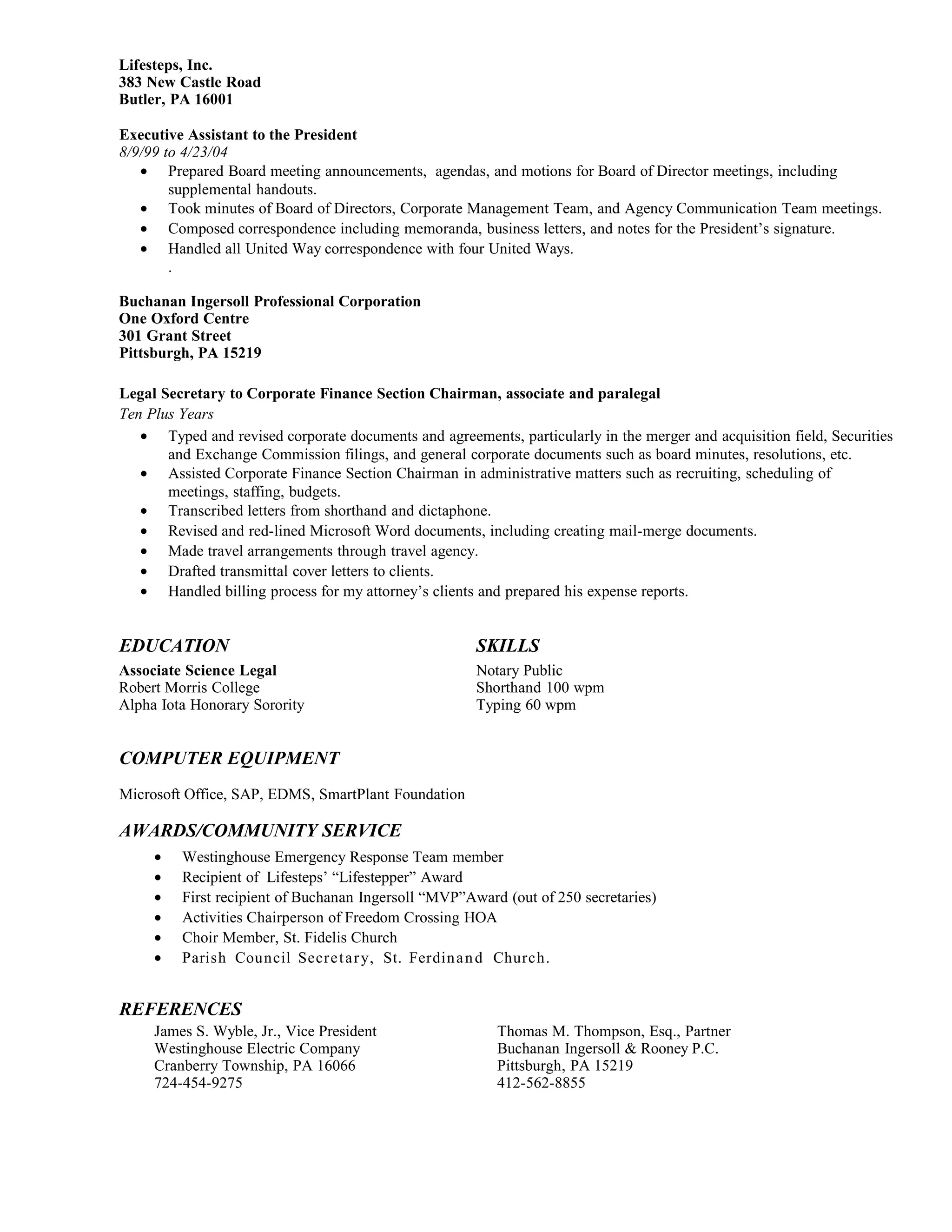 Resume 2015 @ Westinghouse - Phyllis | DOC