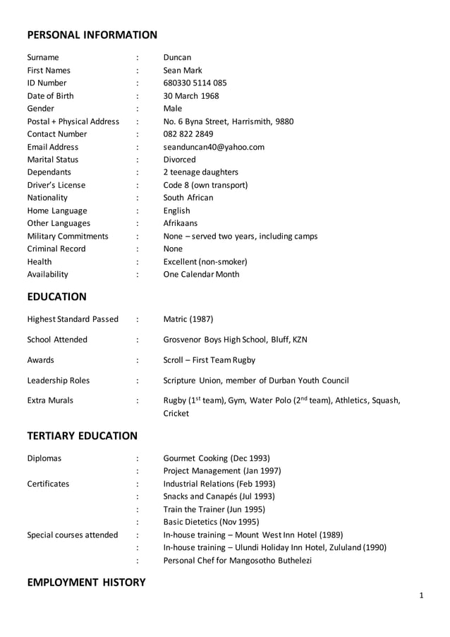 Curriculum Vitae of Sean Duncan | PDF