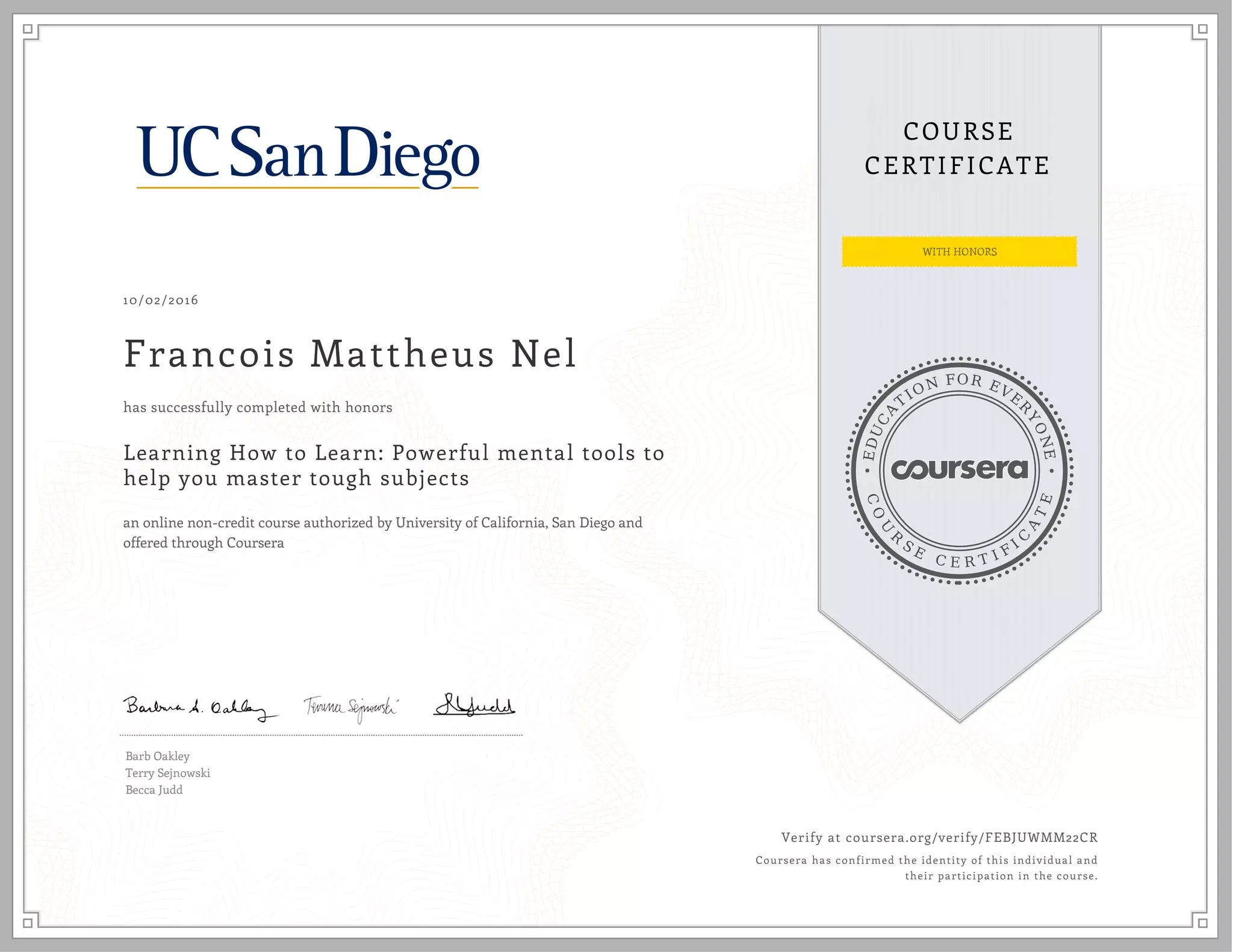 Coursera LHTL Certificate with Honors | PDF