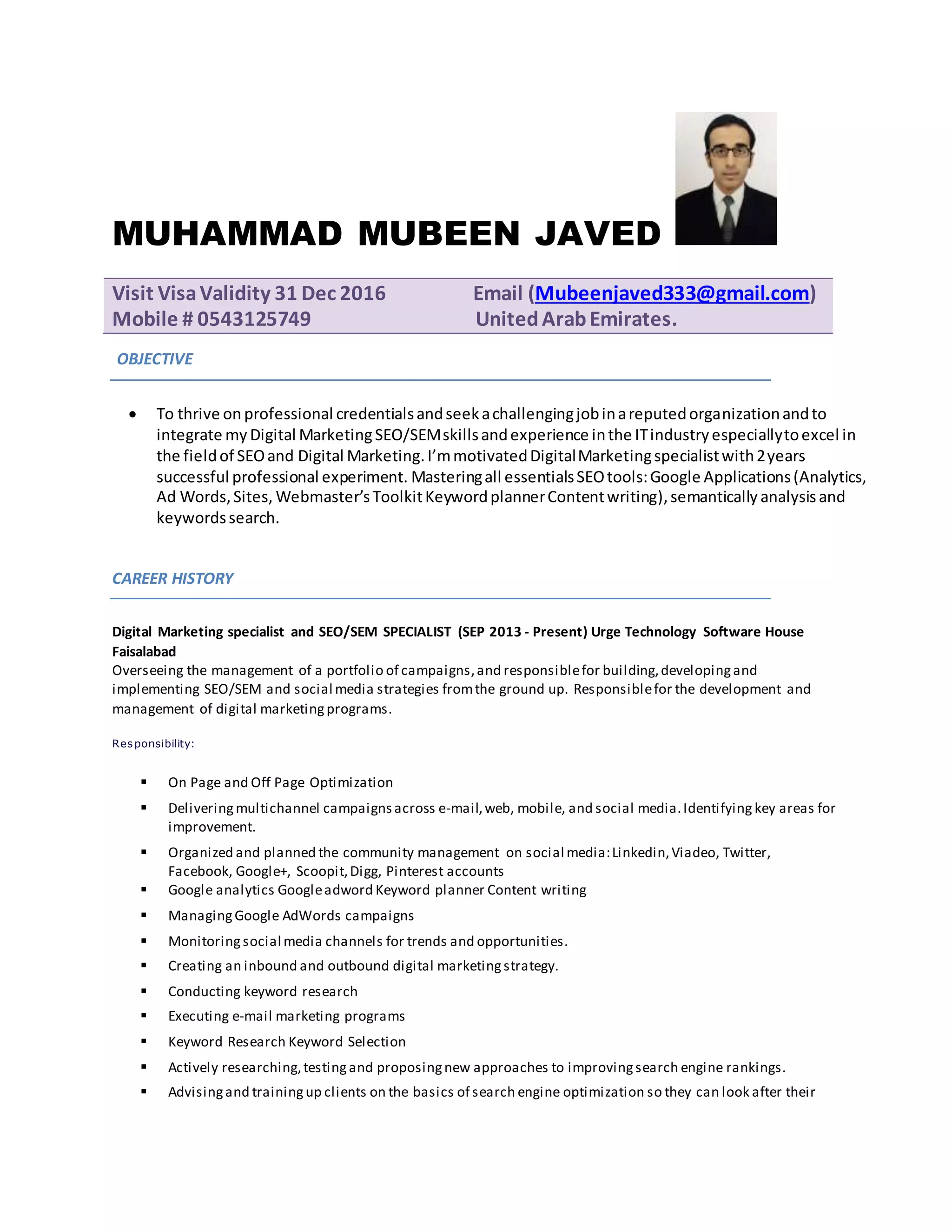 MUHAMMAD MUBEEN JAVED CV | PDF