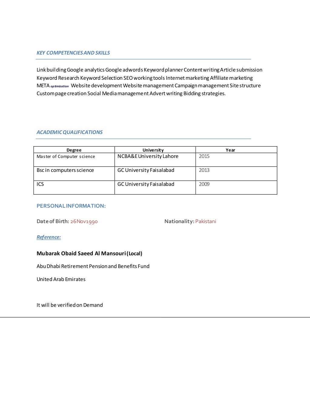 MUHAMMAD MUBEEN JAVED CV