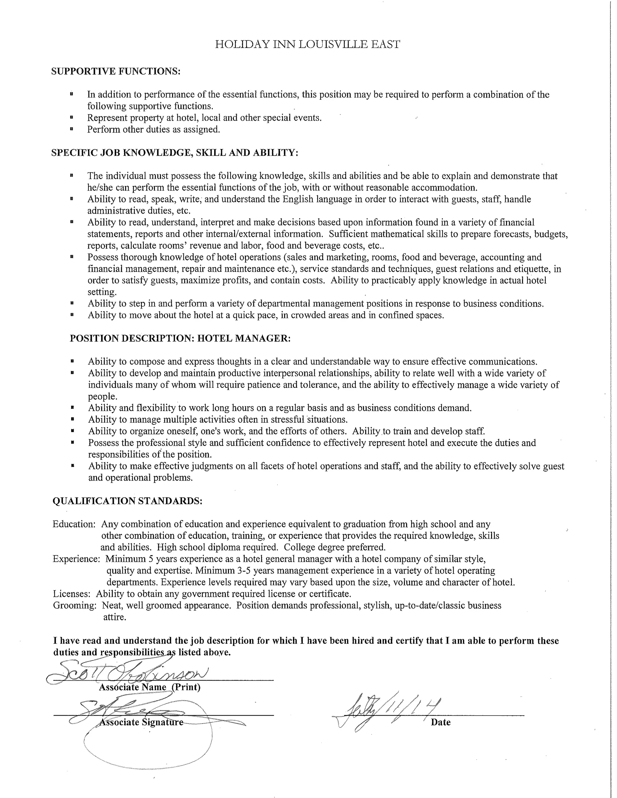 Hotel Manager Job Description | PDF