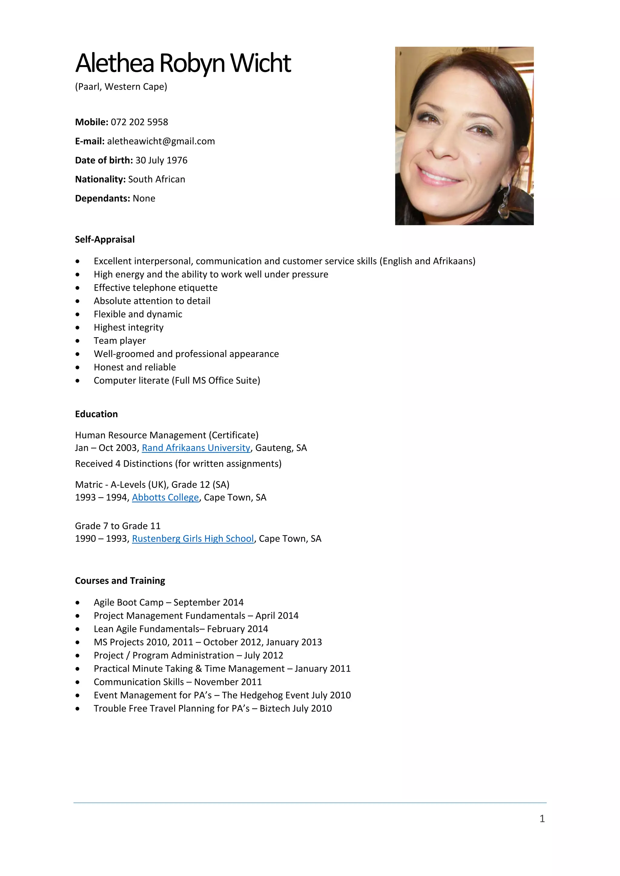 Alethea Robyn Wicht CV 2017 | PDF