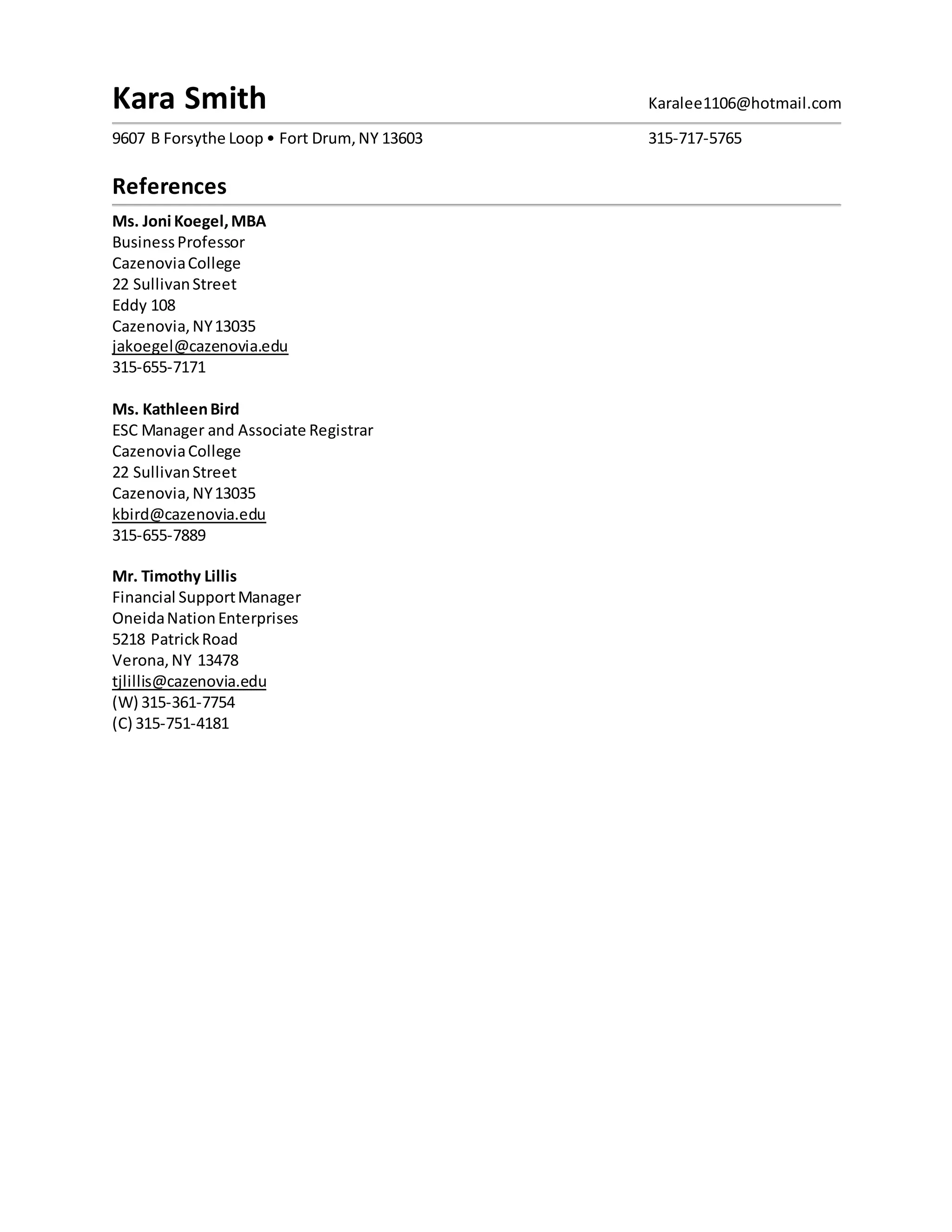 Kara Smith Resume | DOCX