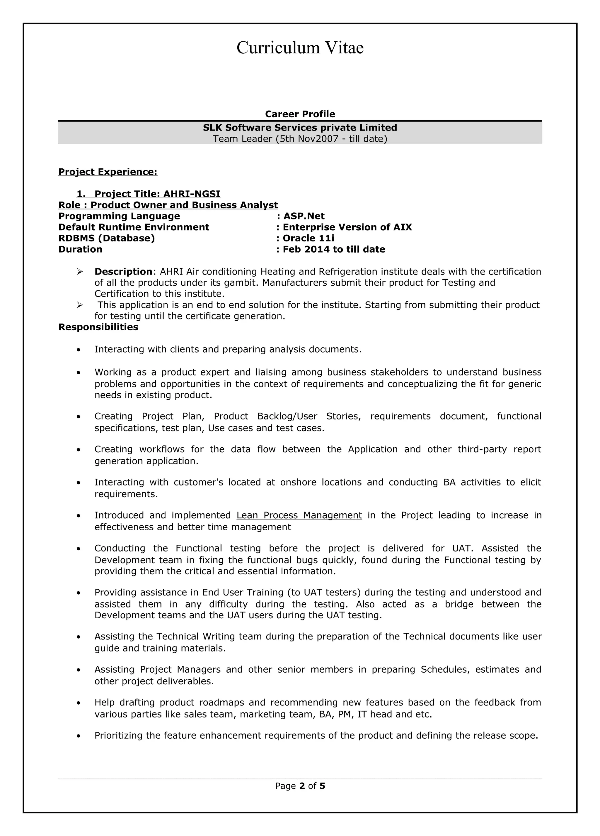 Aayush Sinha_8.4Yrs_PO_BA | DOC | Databases | Computer Software and Applications