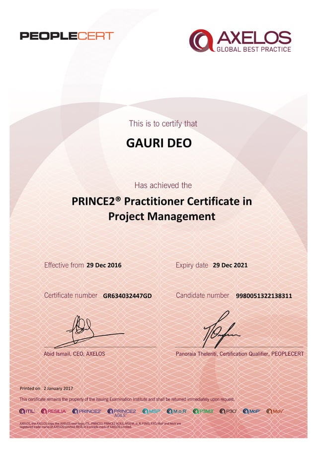 Prince2_Practioner_Certificate | PDF