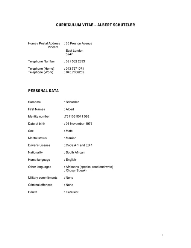 Curriculum Vitae - Albert Schutzler 01-June 2015 | PDF