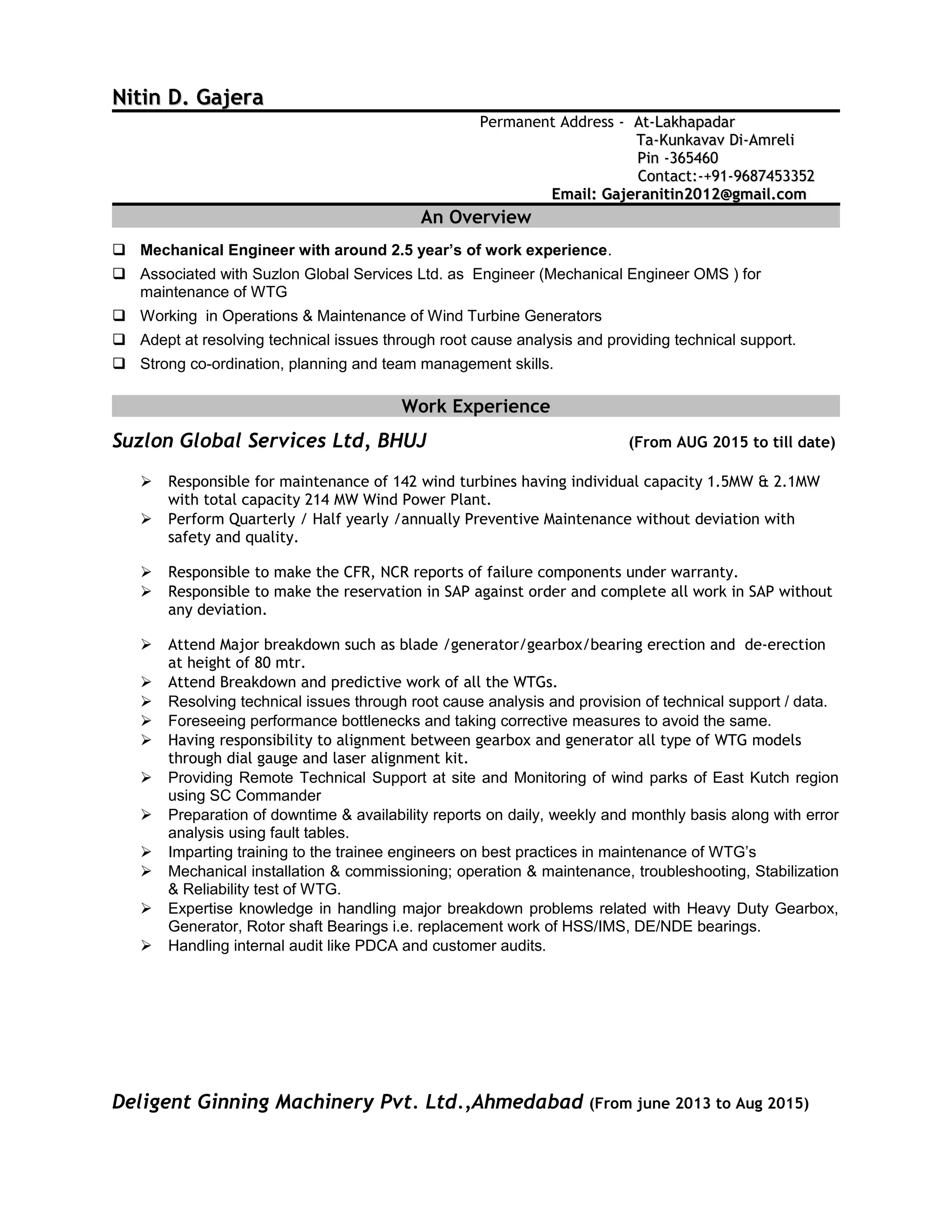 Nitin Gajera CV | DOC